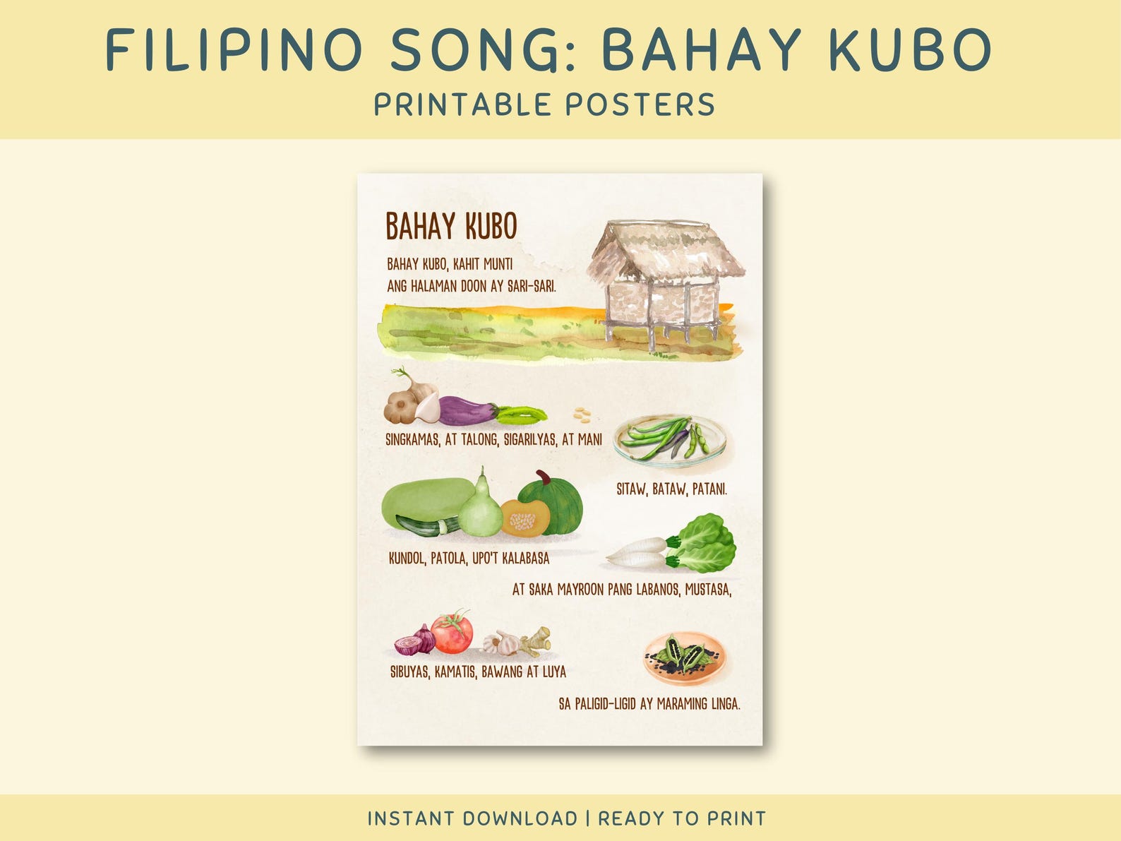 Printable Bahay Kubo Filipino Song Poster for Toddlers and Kids ...