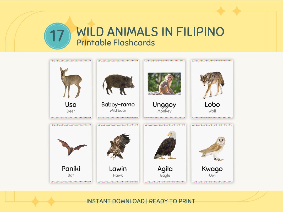 Filipino Animals Flashcards for Kids Printable Flashcards in Tagalog ...