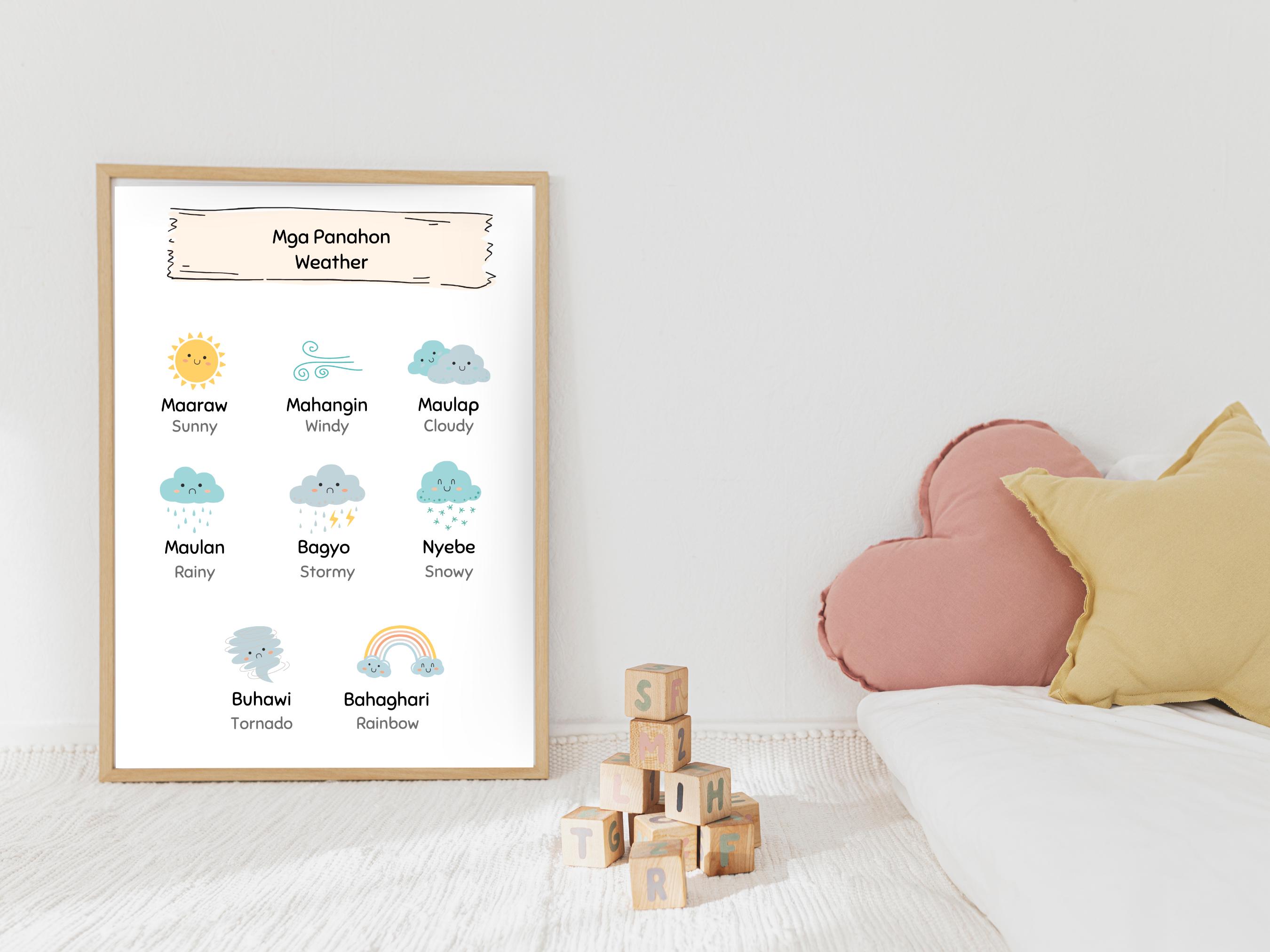 Printable Weather Poster in Filipino for Toddlers and Kids, Educational ...