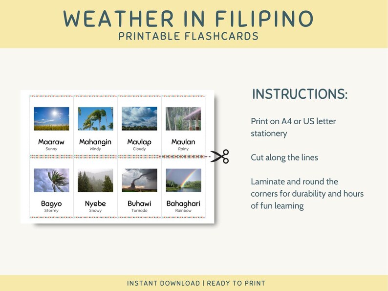 Filipino Weather Printable Flashcards for Toddlers & Kids, Seasons and ...