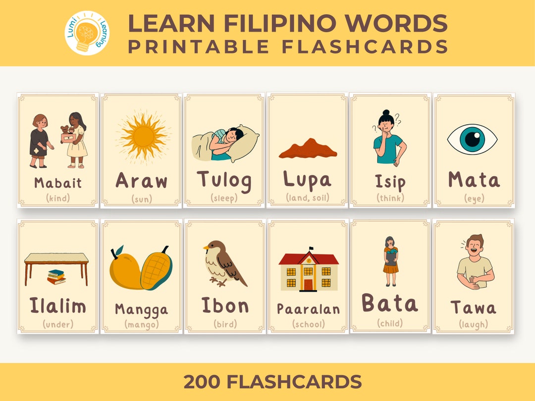Filipino Printable Flashcards for Toddlers and Kids | Learn Tagalog Flash Cards | Philippine ...