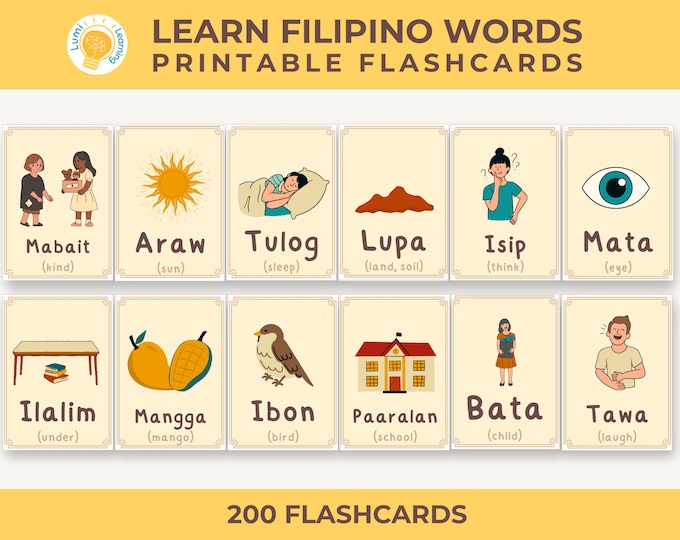 Basic Filipino Words 64 Cards Flashcards Tagalog Flashcards With ...