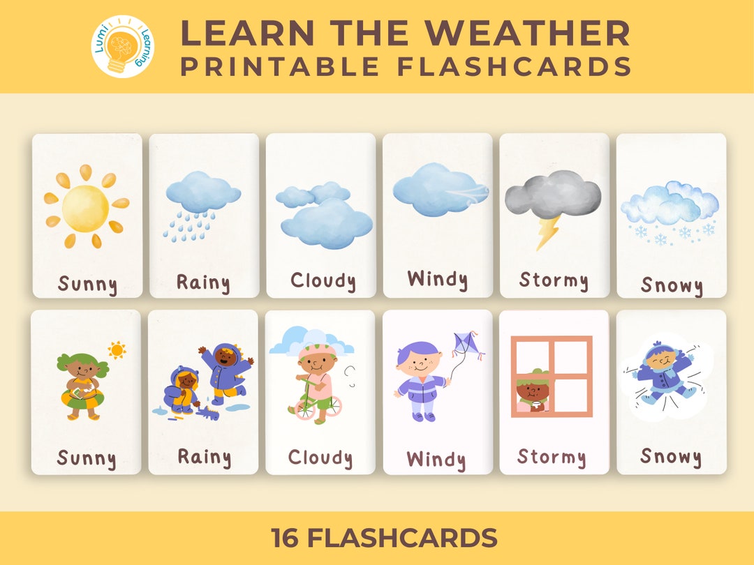Weather Printable Flashcards for Toddlers and Kids Learn Climate Flash ...