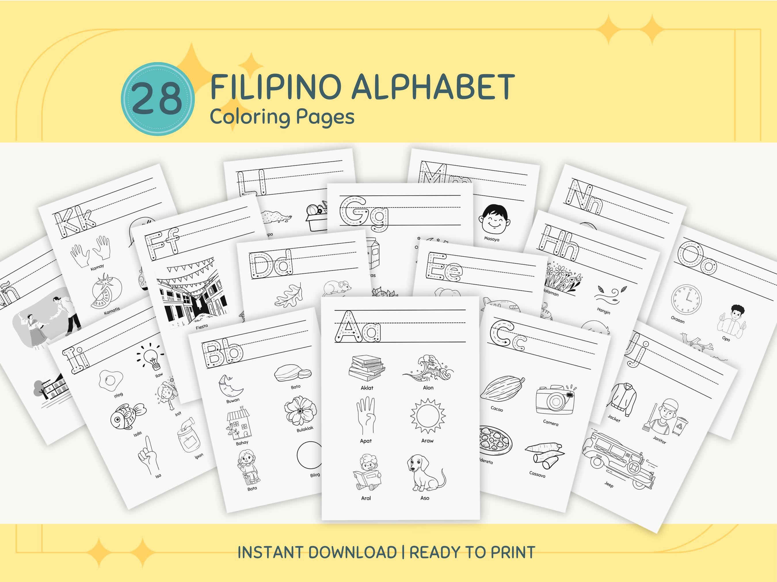 Filipino Alphabet Coloring Page for Kids Learn Tagalog Printable and ...