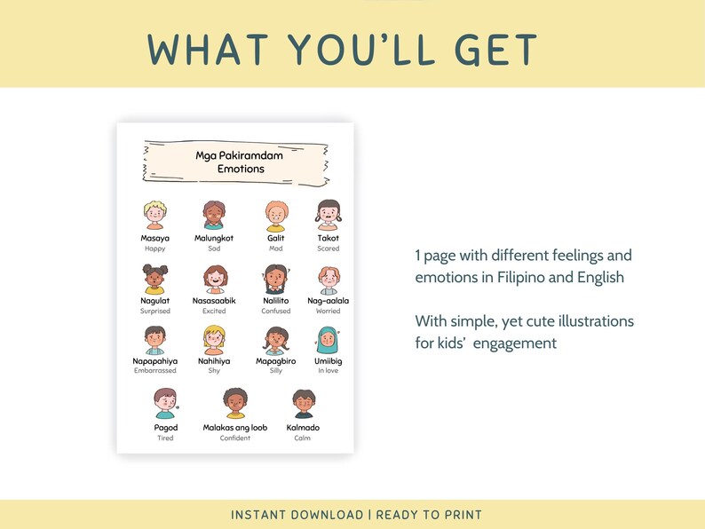 Printable Emotions Poster in Filipino for Toddlers and Kids Educational ...