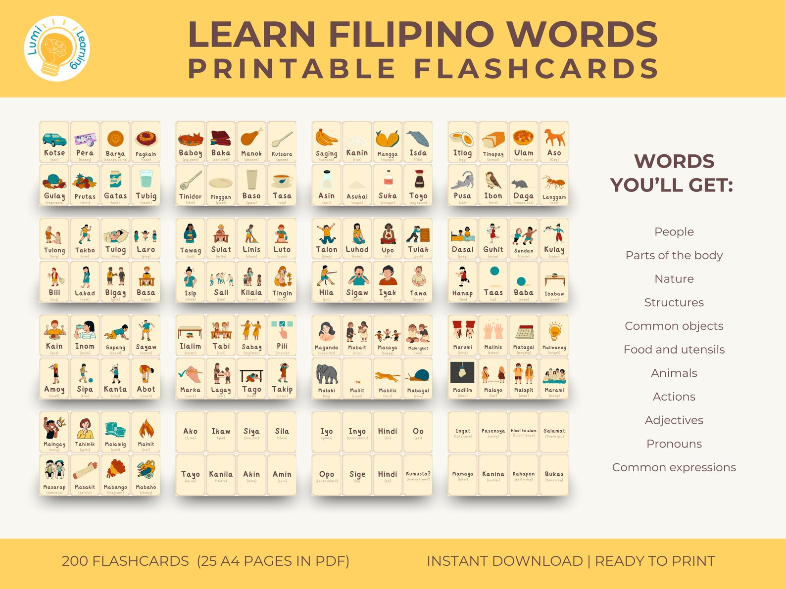 Filipino Printable Flashcards for Toddlers and Kids | Learn Tagalog ...