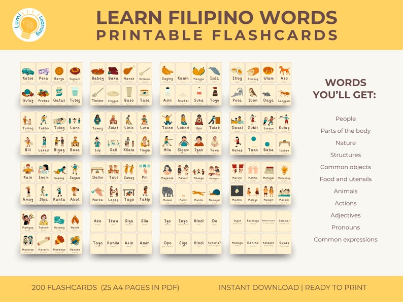 Filipino Printable Flashcards for Toddlers and Kids | Learn Tagalog ...