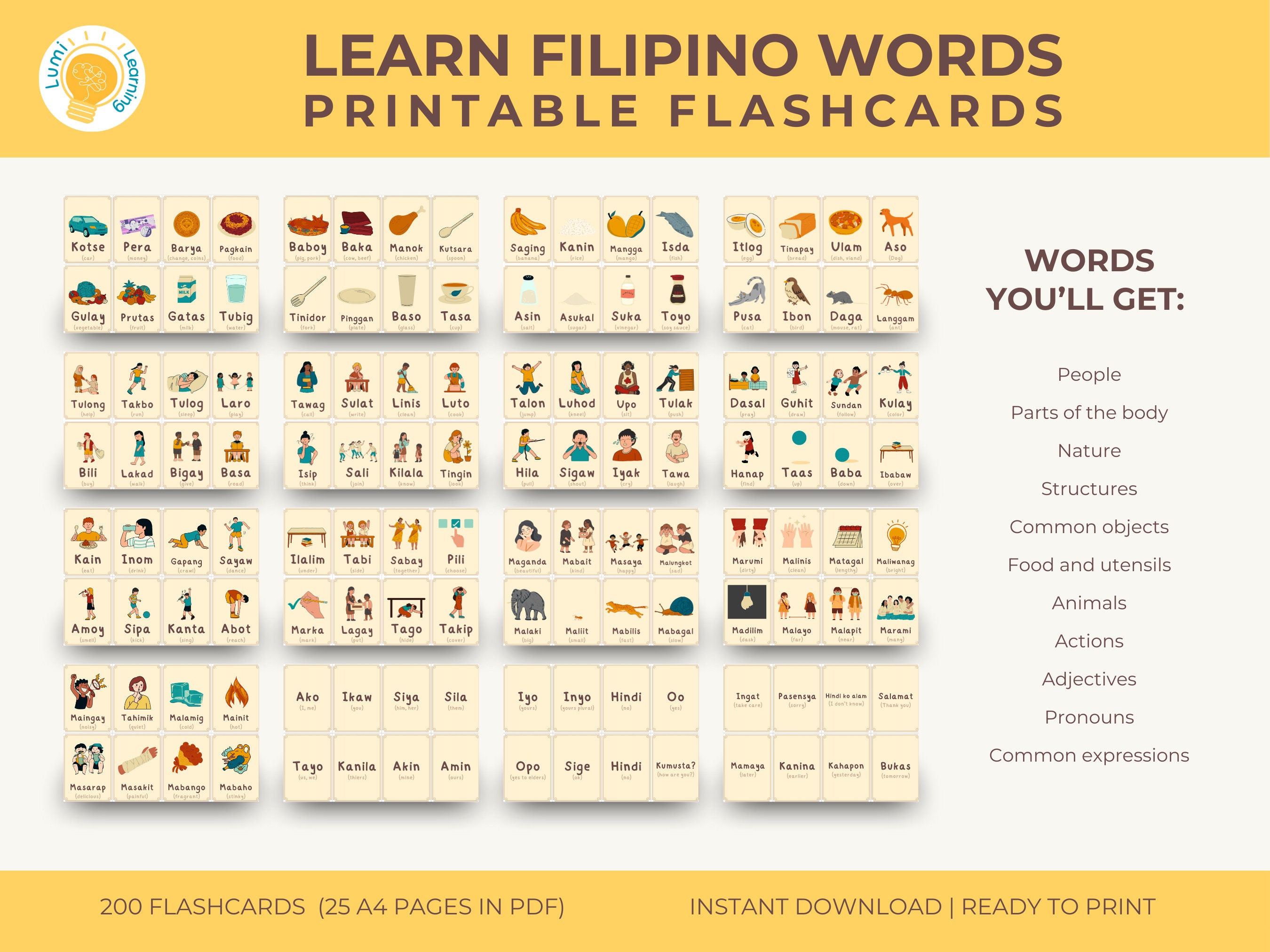 Filipino Printable Flashcards for Toddlers and Kids | Learn Tagalog ...