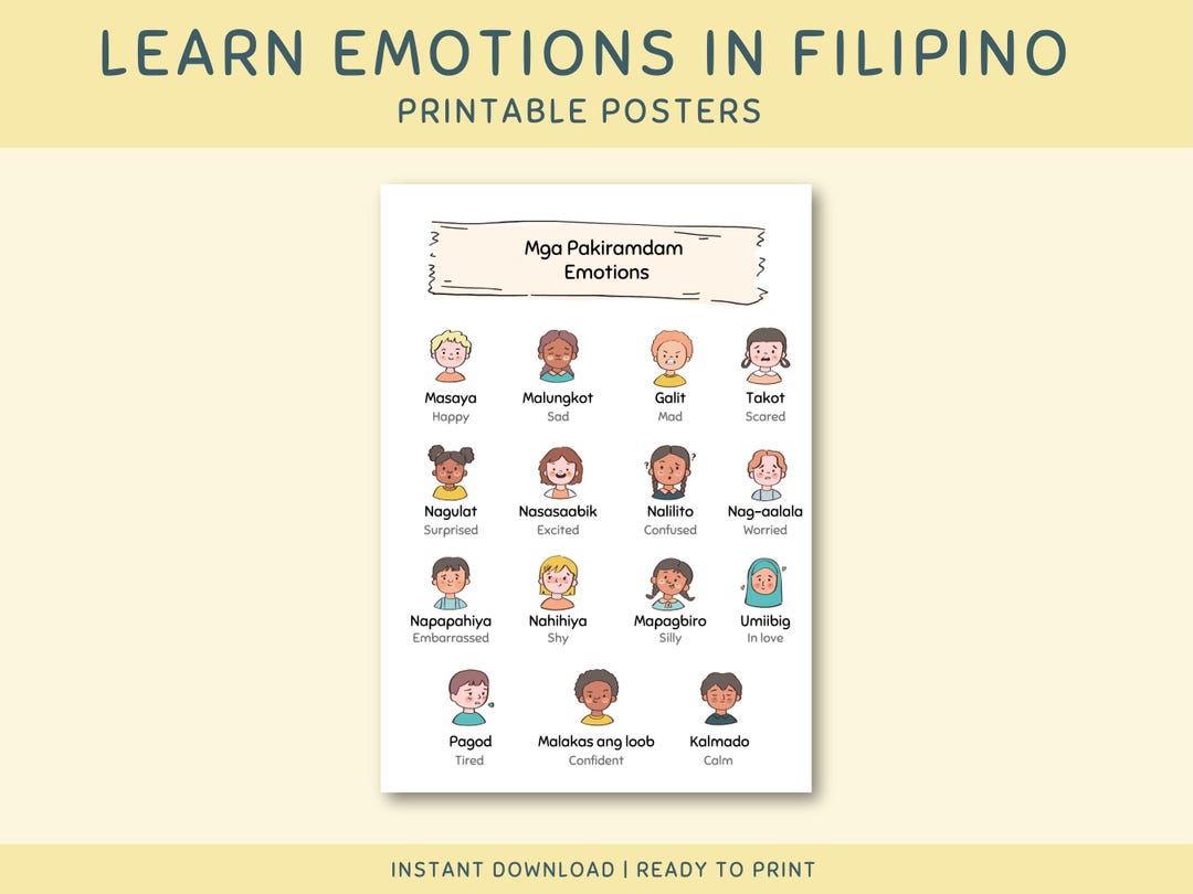 Printable Emotions Poster in Filipino for Toddlers and Kids Educational ...