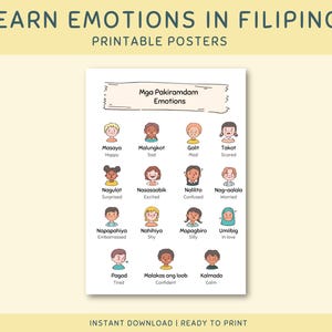 Printable Emotions Poster in Filipino for Toddlers and Kids Educational ...