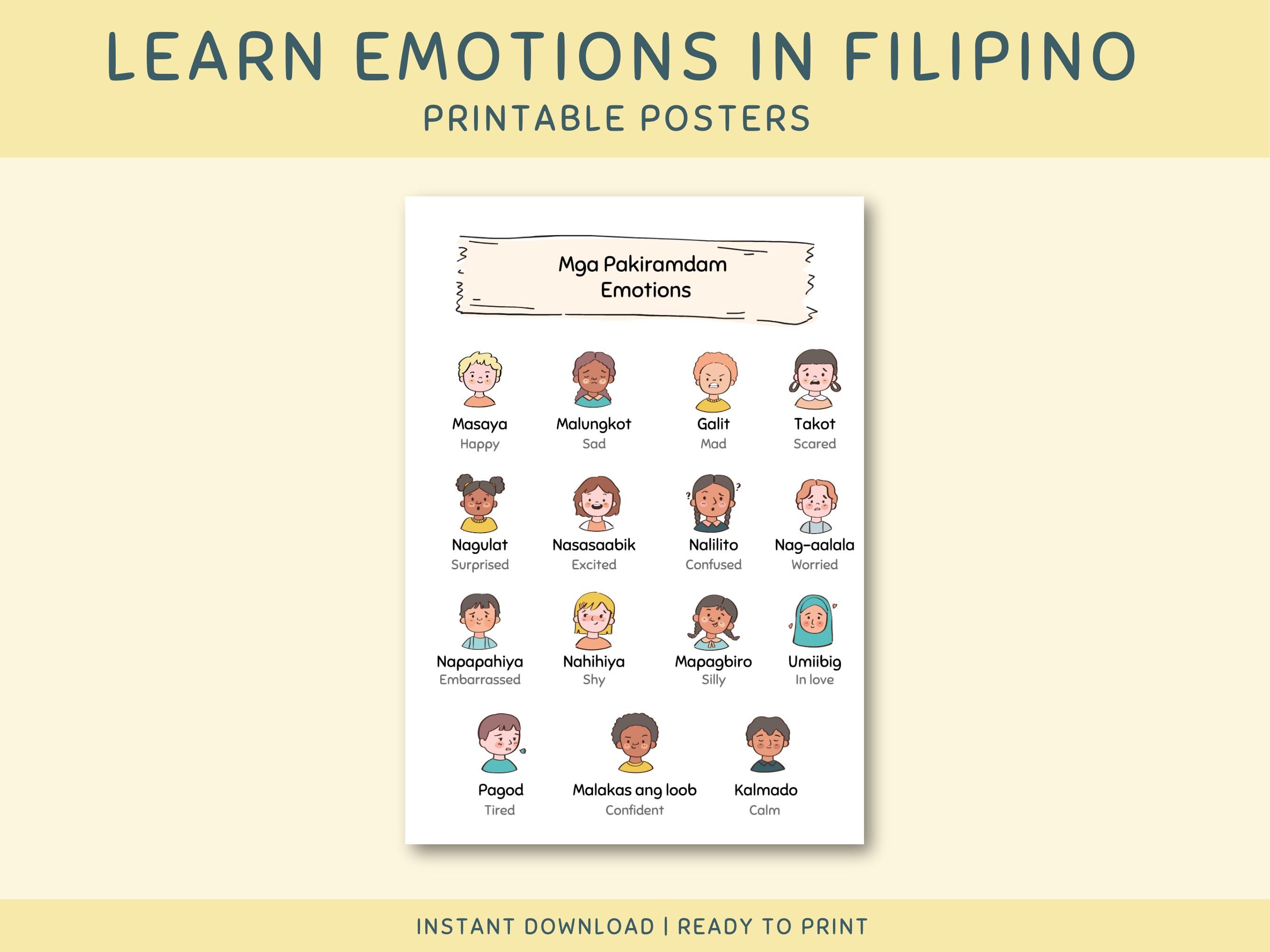 Printable Emotions Poster in Filipino for Toddlers and Kids Educational ...