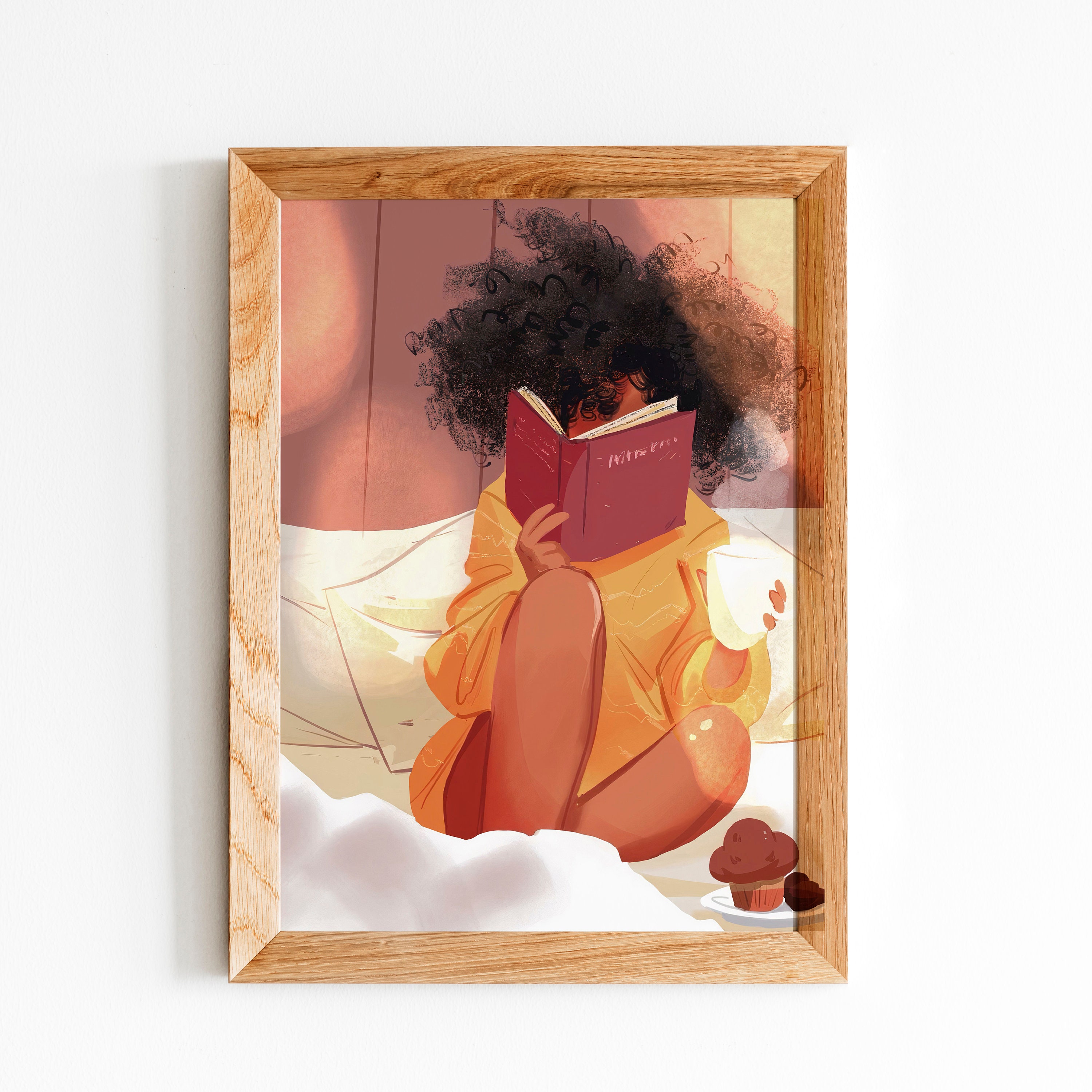 Black Girl Reading Art African Boho Woman With Books Illustration Book 4806