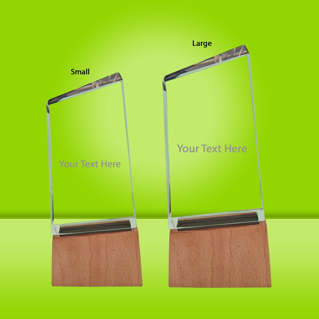 Engraved Clear Awards With Wooden Stands Personalise Your Achievement ...