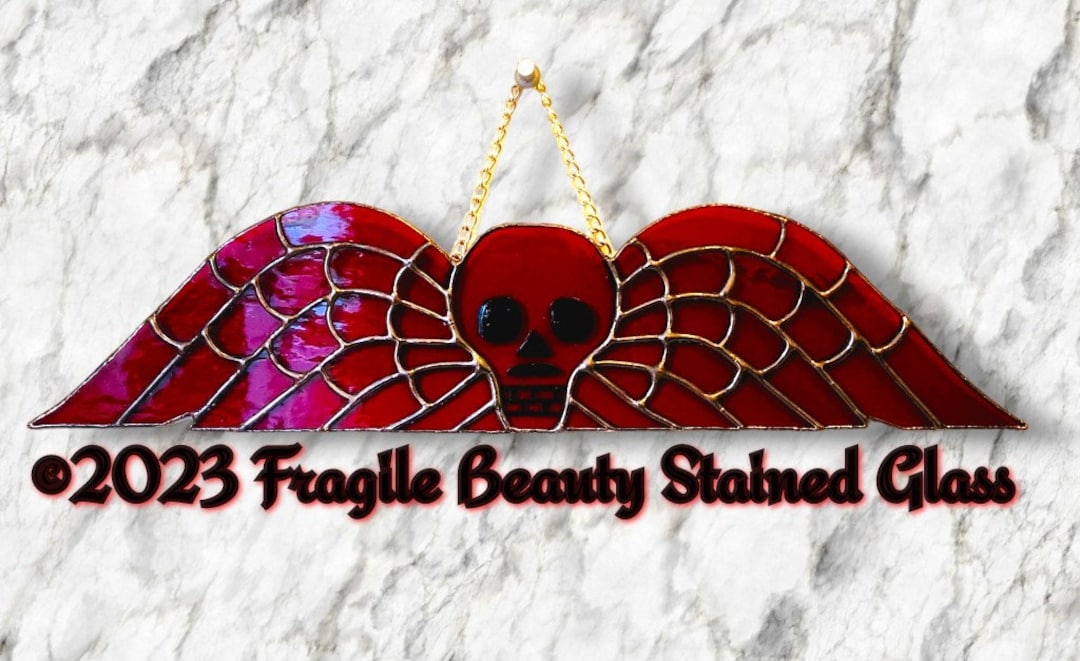 Memento Mori - Stained Glass Blood Red Winged Skull - Original Design ...