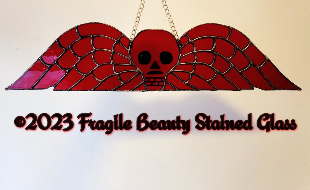 Memento Mori Stained Glass Blood Red Winged Skull Original - Etsy