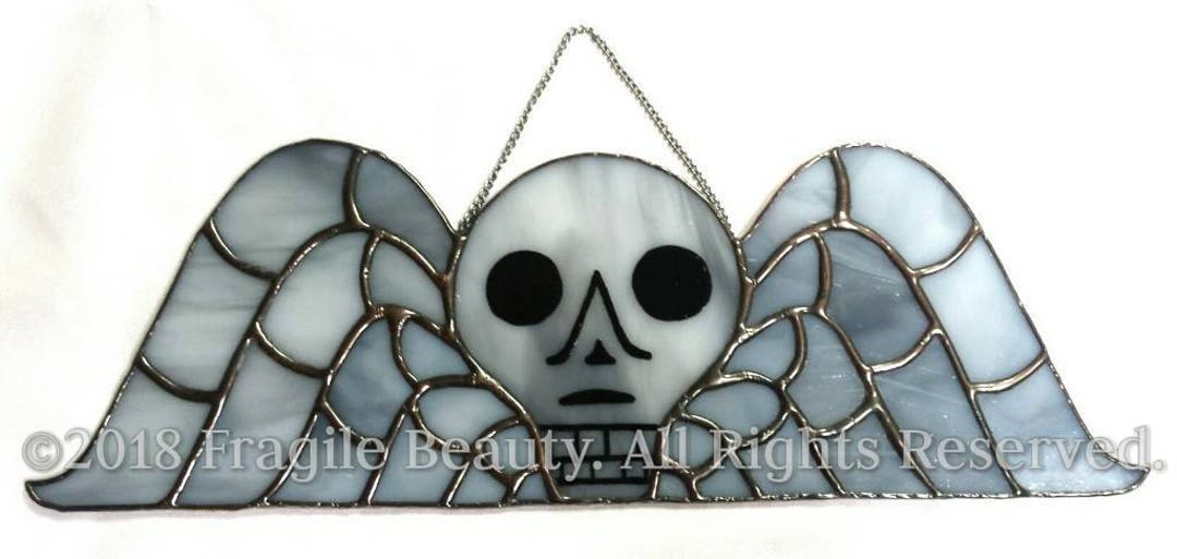 Winged Skull Stained Glass -gravestone Stained Glass - Memento Mori ...