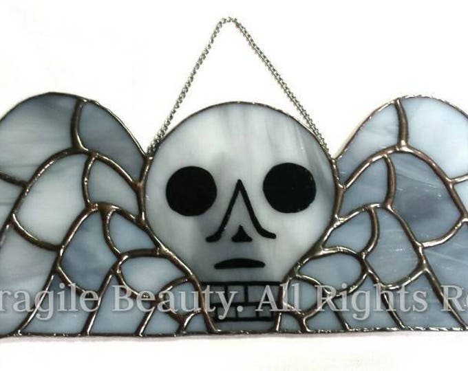 Winged Skull Stained Glass gravestone Stained Glass Memento - Etsy