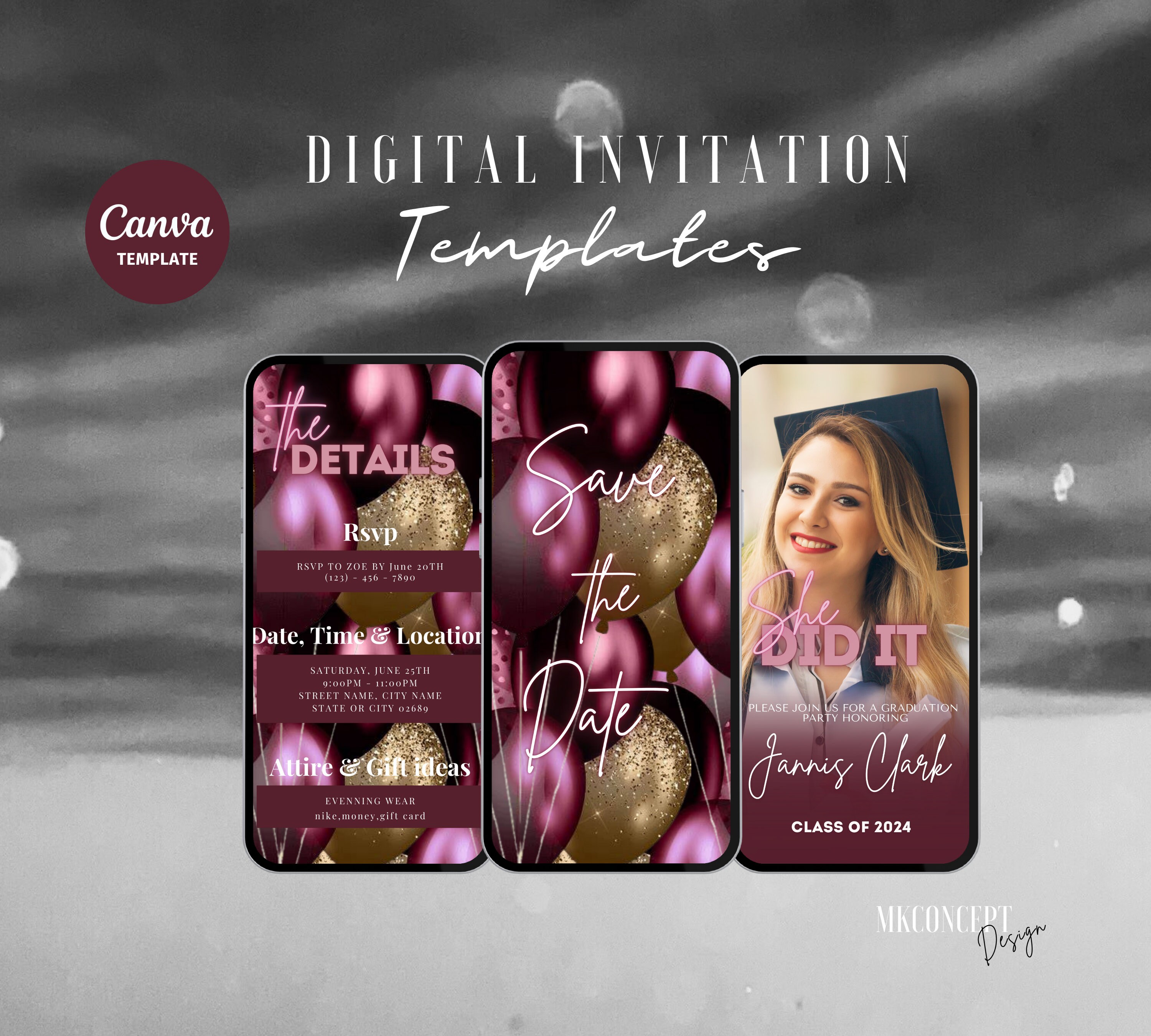 Animated Graduation Invitation, Girl Graduation Invitation, Edit ...