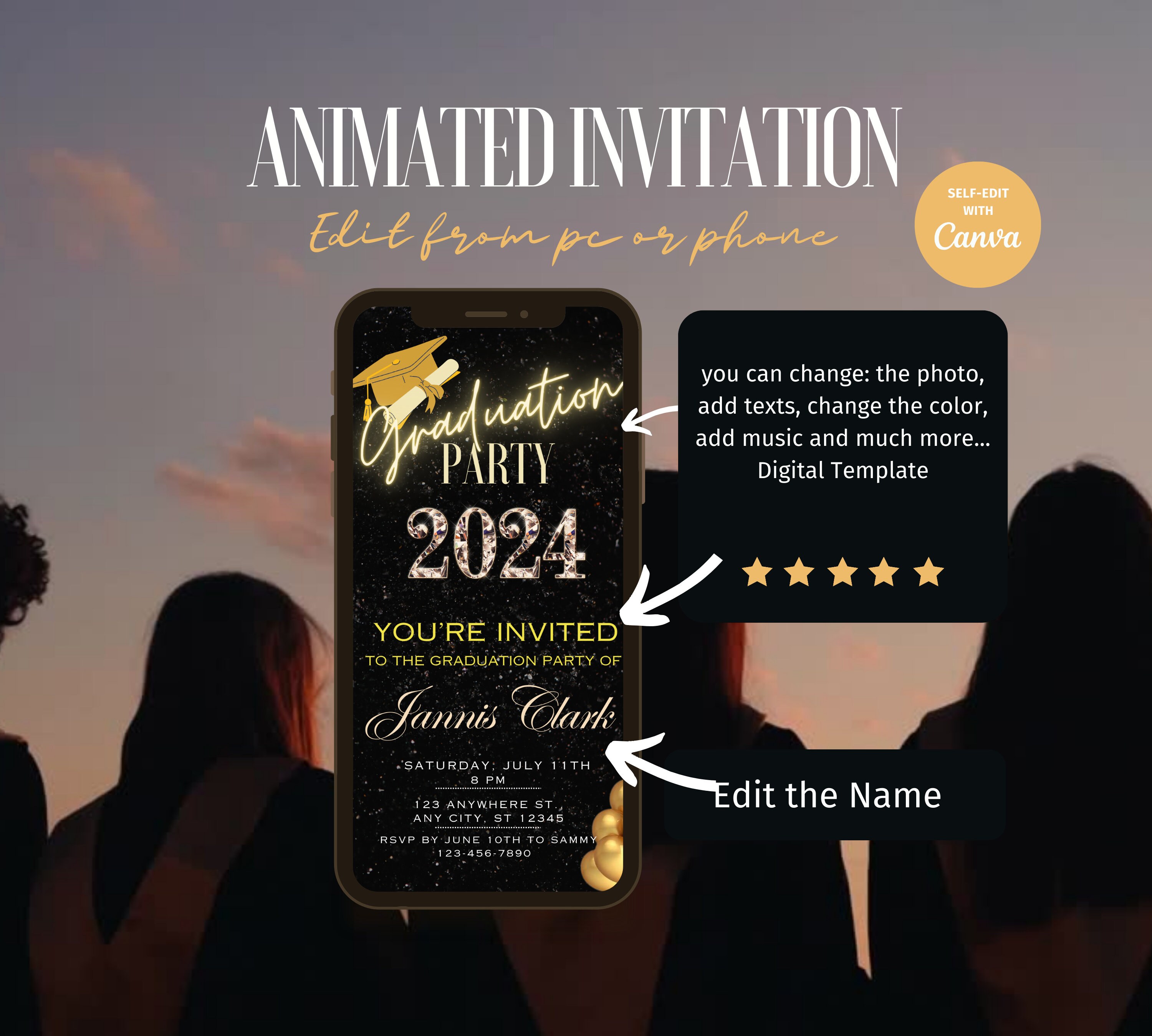 Animated Graduation Invitation, Boy Graduation Invitation or Girl ...