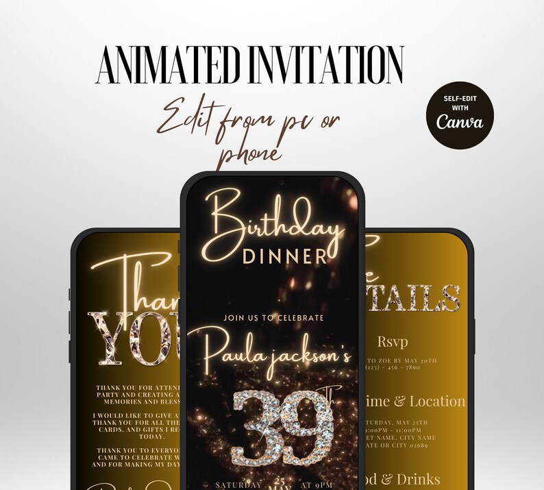 Digital 39th Birthday Invitation, 39 Invite, Animated Black Golf ...