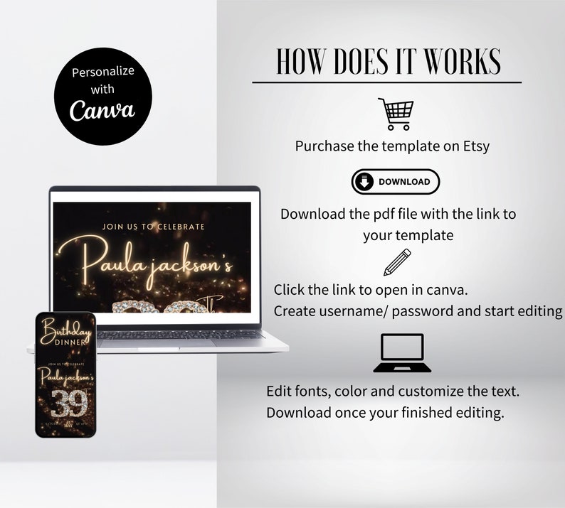 Digital 39th Birthday Invitation, 39 Invite, Animated Black Golf ...