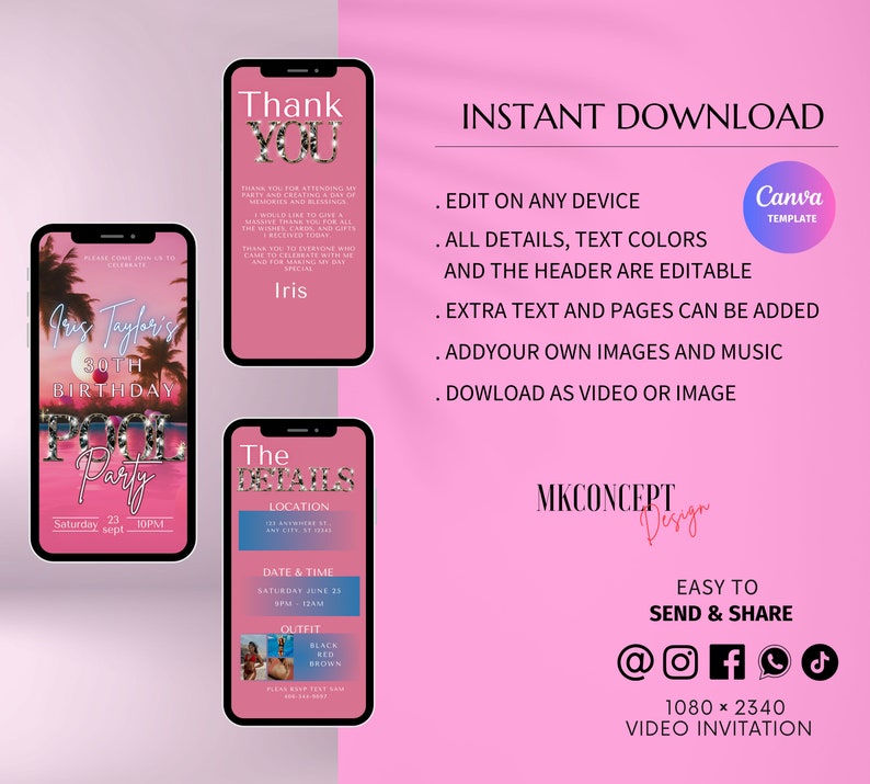 Pool Party Birthday Invitation,pool Party Birthday Invitation;pool ...