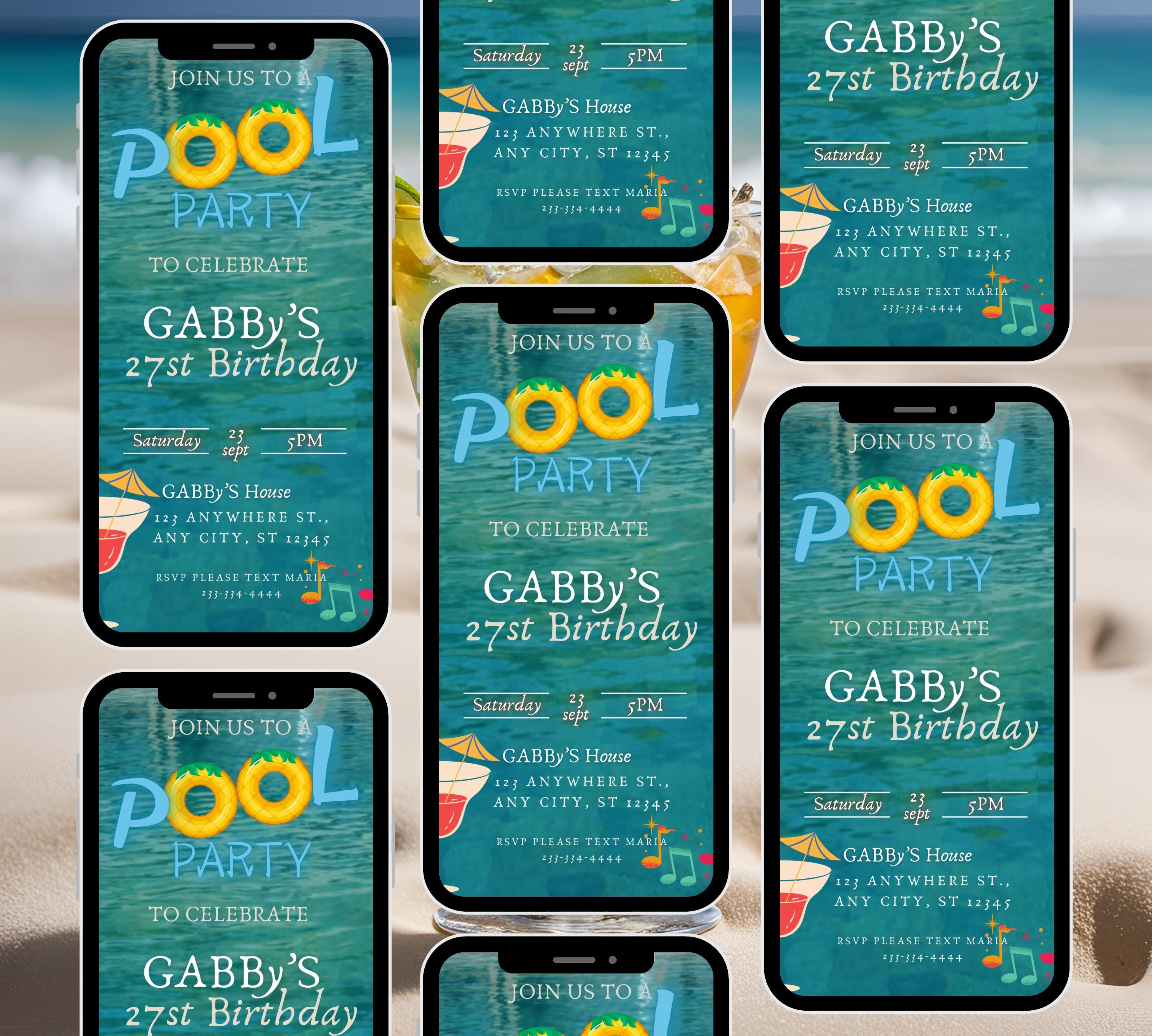 Pool Party Editable Invitation, Summer Birthday Party Evite, Text ...