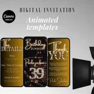 Digital 39th Birthday Invitation, 39 Invite, Animated Black Golf ...