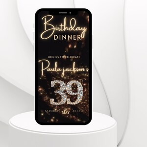 Digital 39th Birthday Invitation, 39 Invite, Animated Black Golf ...