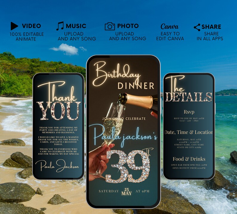 39th Birthday Invite,39th Birthday for Women,39th Anniversary,digital ...