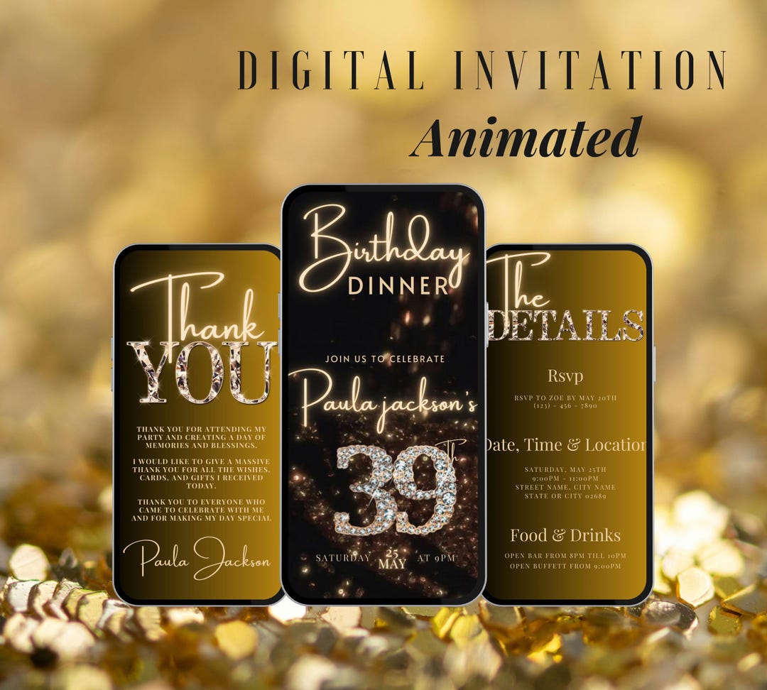 Digital 39th Birthday Invitation, 39 Invite, Animated Black Golf ...
