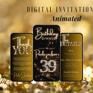 Digital 39th Birthday Invitation, 39 Invite, Animated Black Golf ...