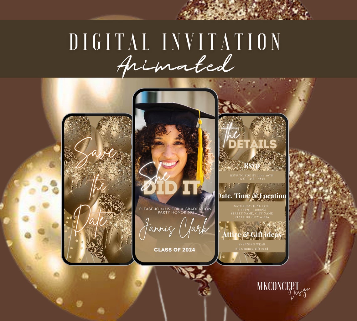 Ditigal Graduation Invitation, Animated Graduation Invitation, Girl ...