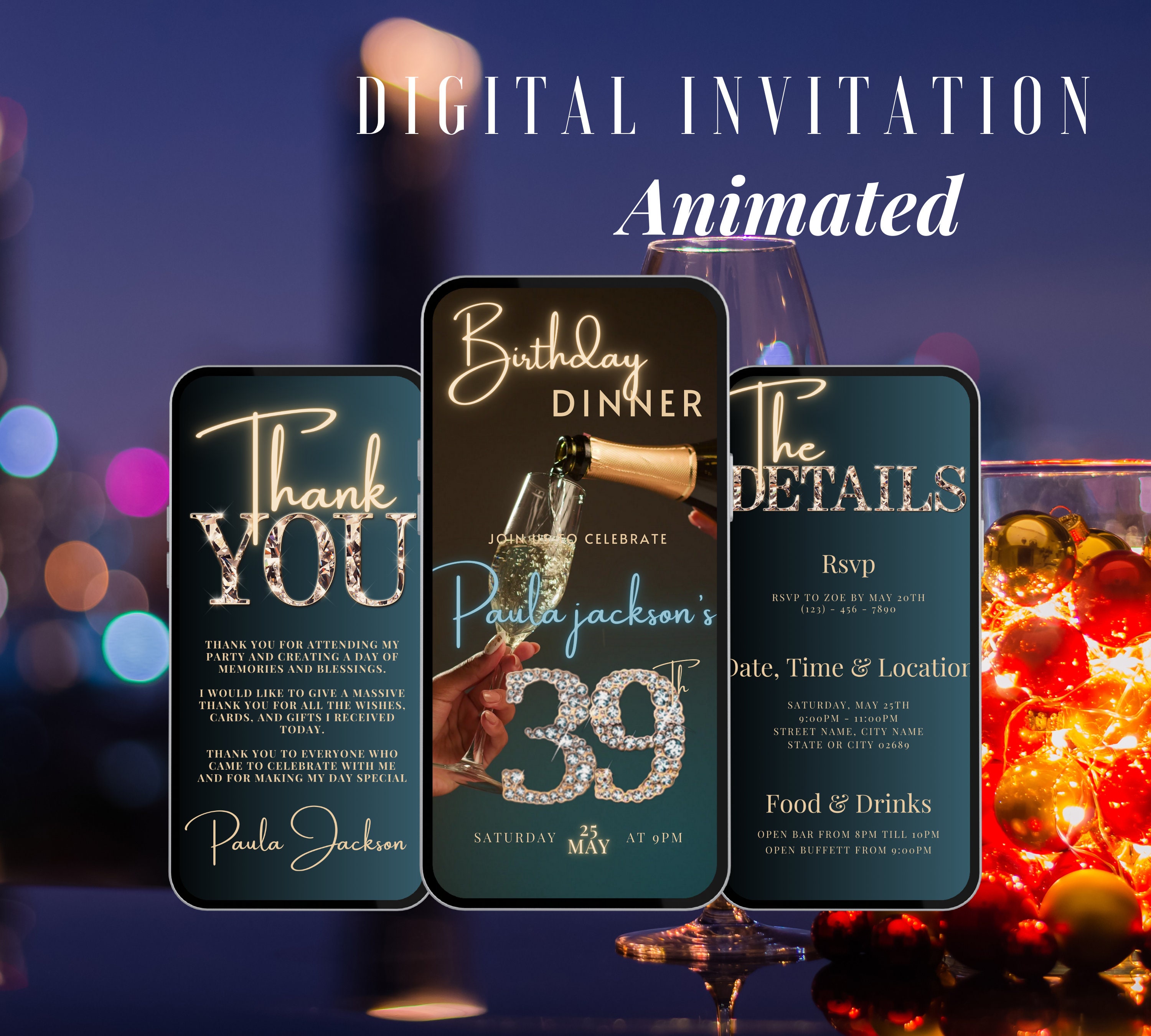 39th Birthday Invite,39th Birthday for Women,39th Anniversary,digital ...