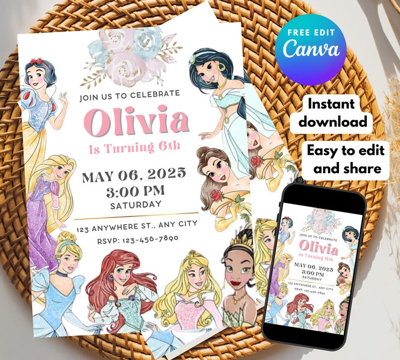 Princess Birthday Invitation Princess Invitation Princess Party ...