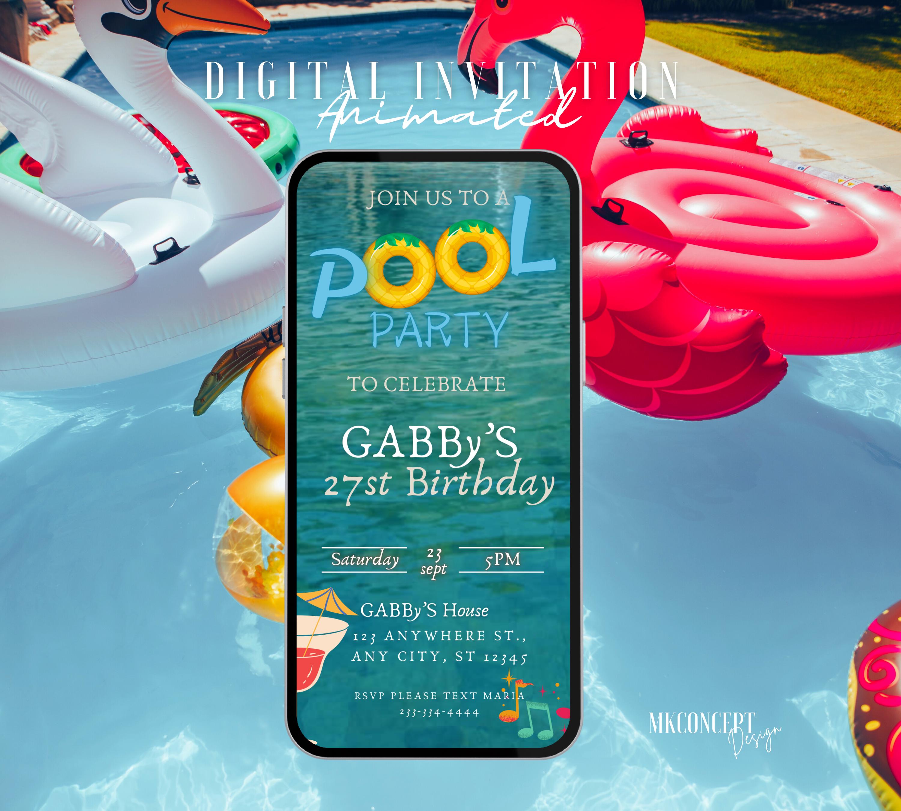 Pool Party Editable Invitation, Summer Birthday Party Evite, Text ...