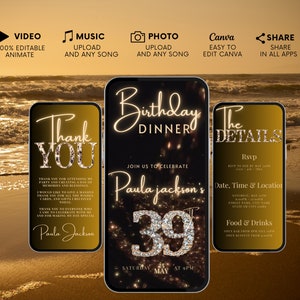 Digital 39th Birthday Invitation, 39 Invite, Animated Black Golf ...