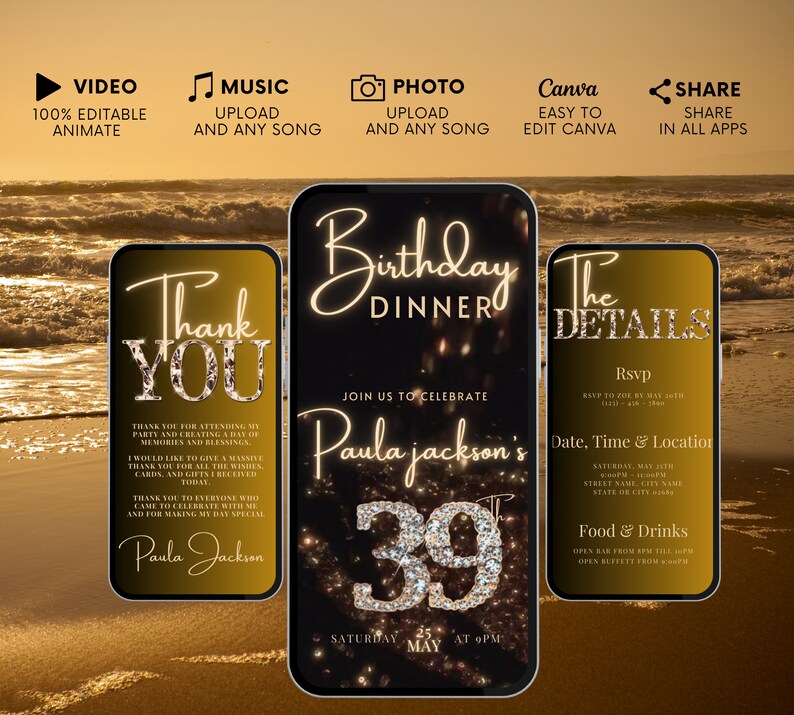 Digital 39th Birthday Invitation, 39 Invite, Animated Black Golf ...