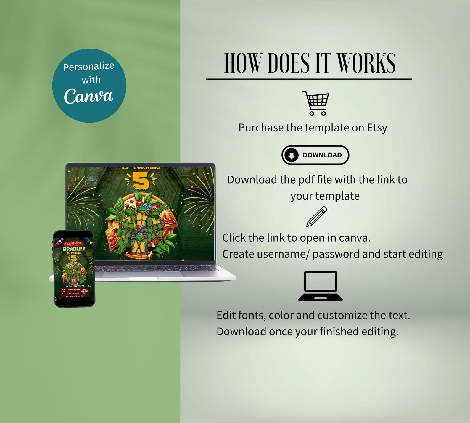 Editable Ninja Turtle Birthday Invitation Printable Ninja Invite ...