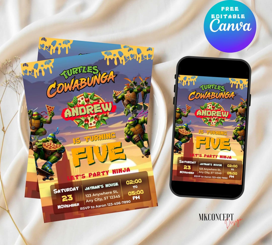 Editable Ninja Turtle Birthday Invitation Printable Ninja Invite ...