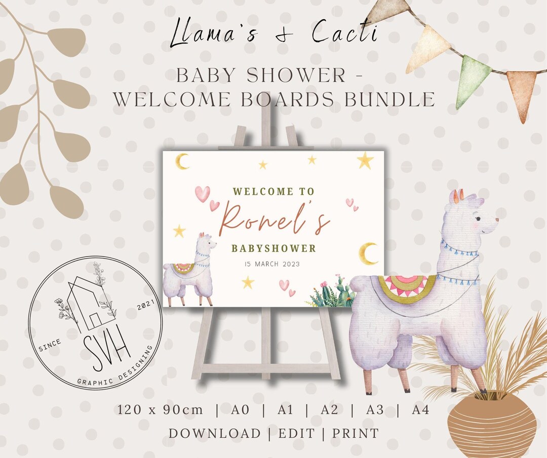 Lamas and Cacti Baby Shower Welcome Sign Bundle Template Printable ...