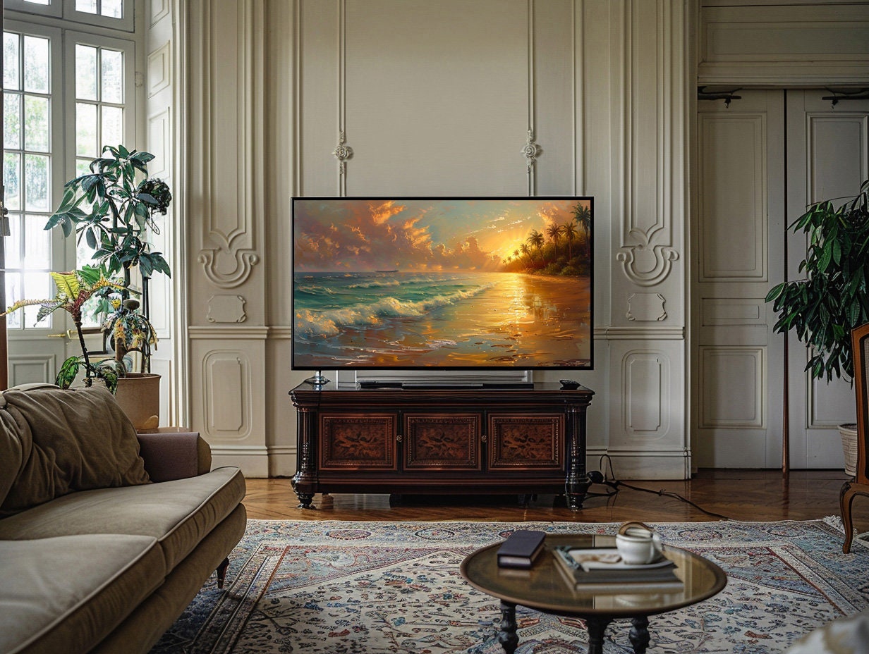 Samsung Frame Art TV, Sunny Summer Beach at Sunset, Sunset on a ...