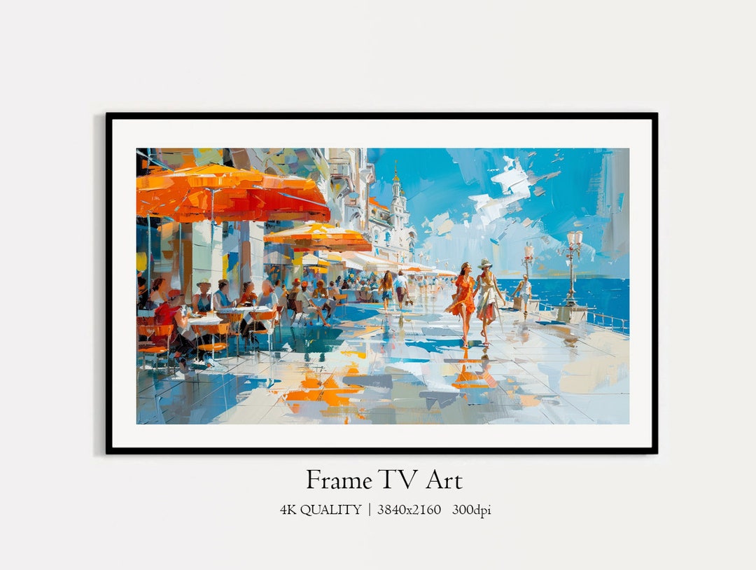 Summer Promenade Walk Frame TV Art, Coastal Town Trip TV Art, Shore ...