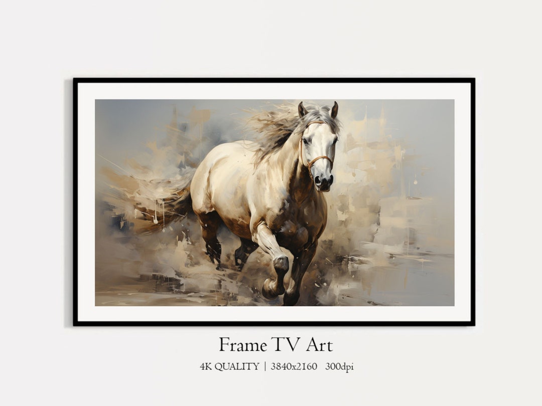 Vintage Collection Horse Gallop Frame TV Art, White Horse Art Digital ...