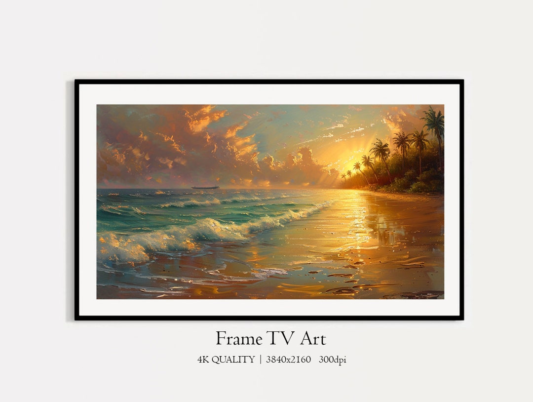 Samsung Frame Art TV, Sunny Summer Beach at Sunset, Sunset on a ...