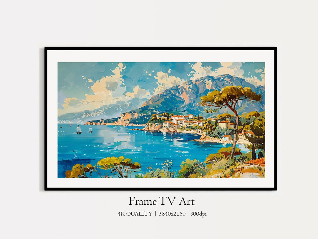 Coastal Town Samsung Frame TV Art, Cote D'azur Frame TV Art, Oil ...