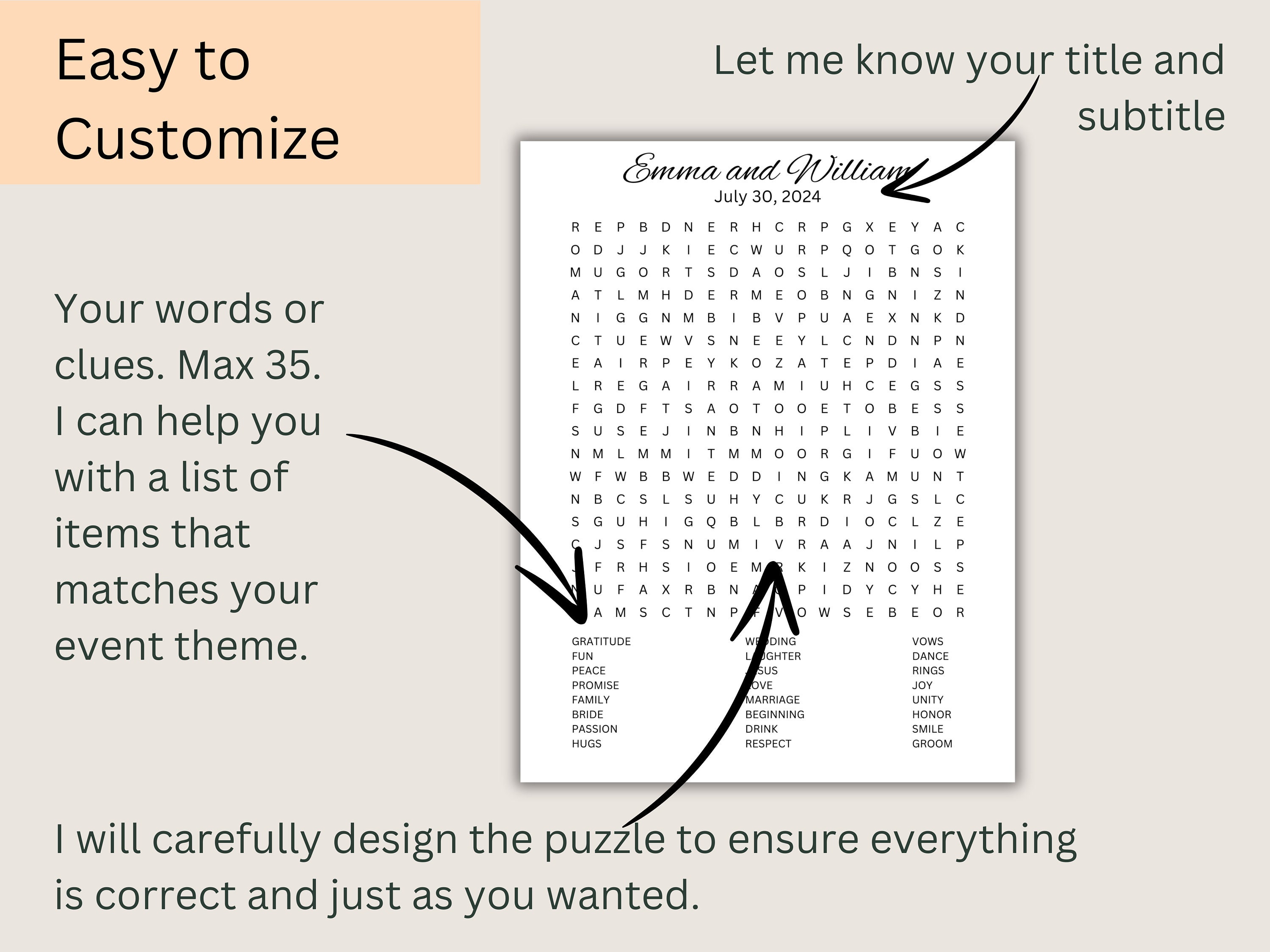 Customizable Wedding Word Search. Printable Wedding Games. Small Word ...