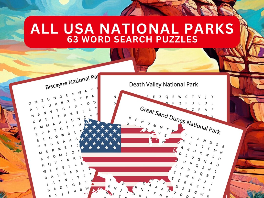 National Parks Word Search Puzzles: Road Trip Activity (digital ...