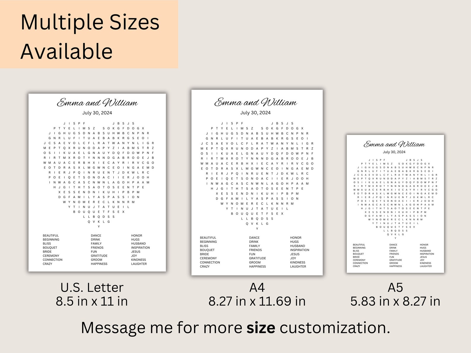 Customizable Wedding Word Search. Printable Wedding Games. Small Word ...
