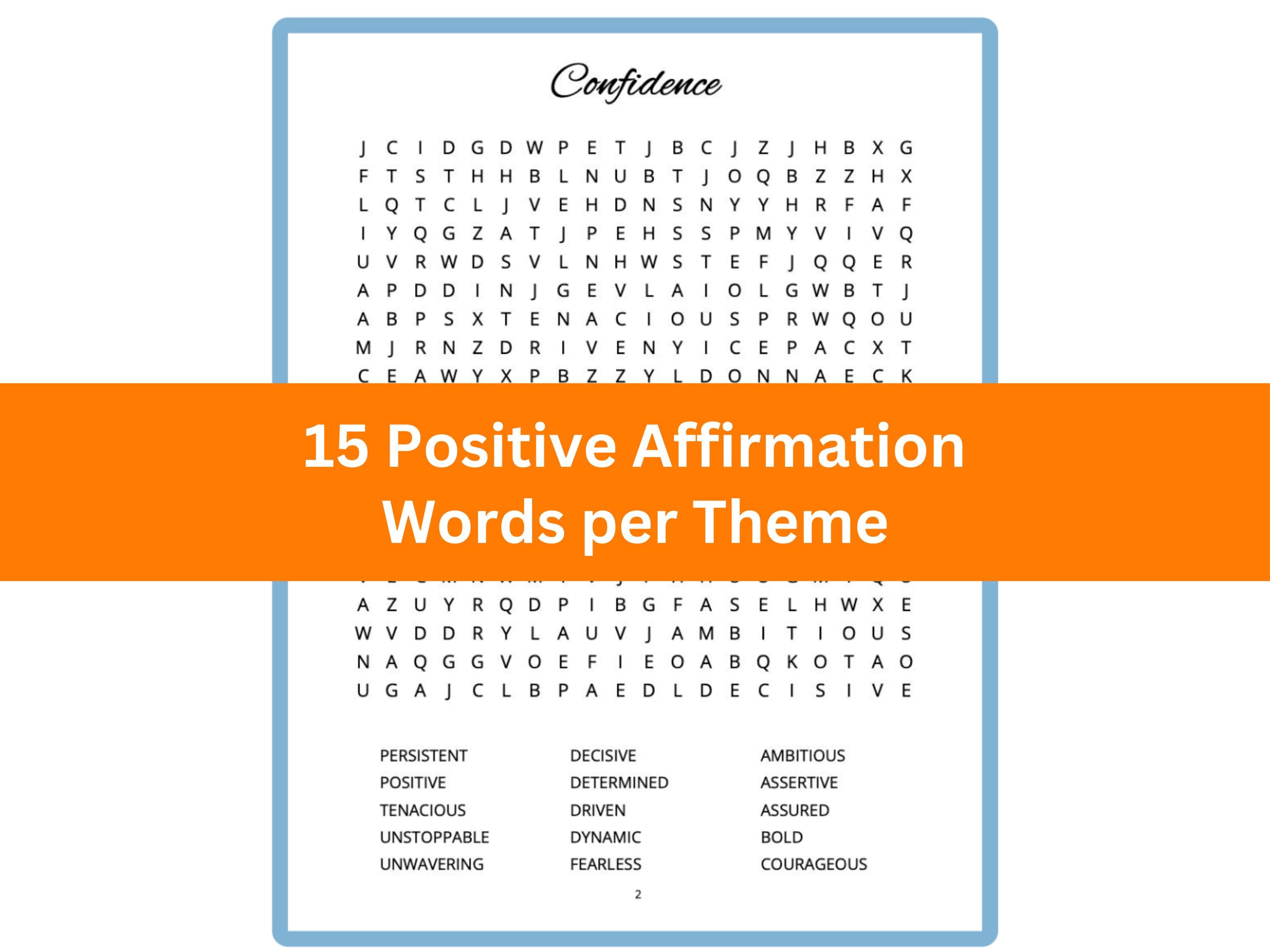 Positive Affirmations Word Search. Confidence Building Activity ...